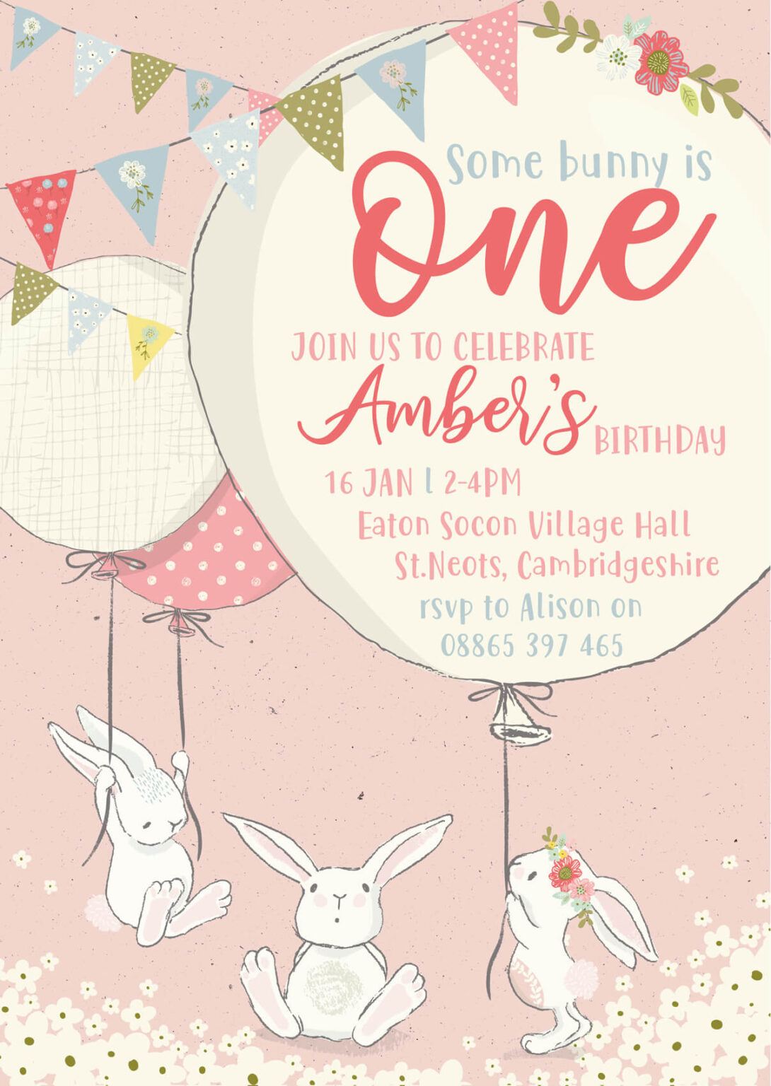 Bunny Balloon Party Invitation – Party Doodle